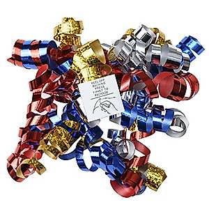 WRAPAHOLIC 12-Count Self-Adhesive Curly Bows Gift Wrap Accessory - Gold/Silver/Royal Blue/Red Curly Bows, Perfect for Christmas, Birthday, Holiday, Party Favors Decorations