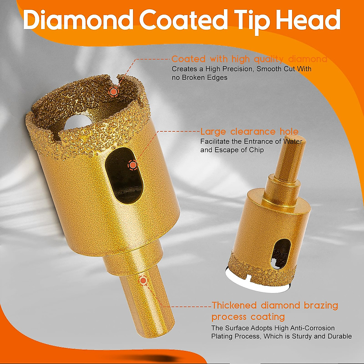 THINKWORK Diamond Drill Bits, Dry/Wet Brazing Hollow Drill Hole Saw Kit, 12 PCS Tile Opener (1/4"-2”) with Double Suction Cups Hole Saw Guide Jig, Suitable for Glass, Ceramic, Tile, Marble, Porcelain