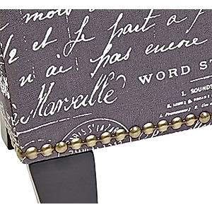 FIRST HILL FHW Endora Rectangular Fabric Storage Ottoman with Script-Style Pattern - Storm Grey