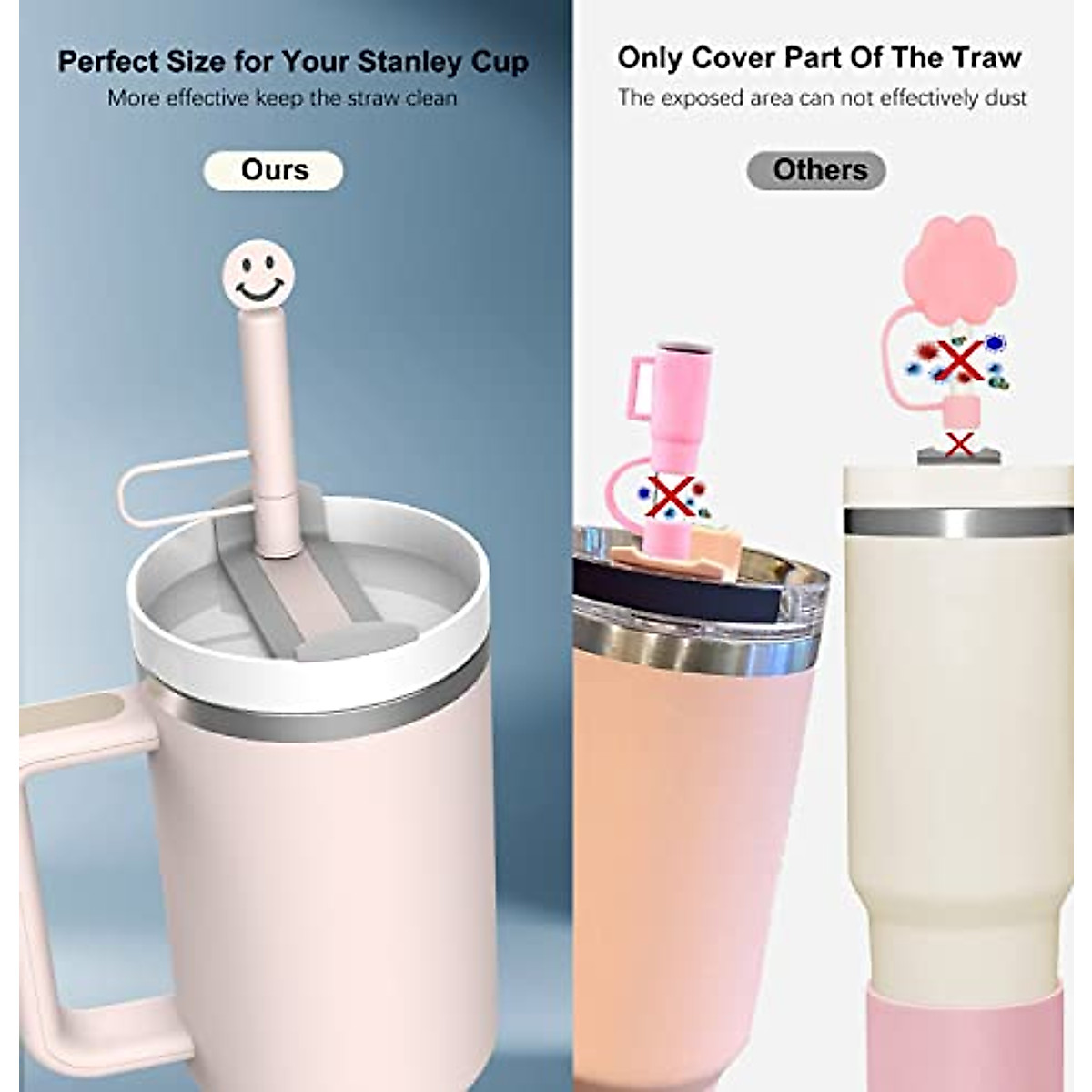 Aiscool 6Pcs Straw Covers Compatible with Stanley 30&40 Oz Tumbler with Handle Rose Quartz, 0.39in/10mm Straw Covers Cap, Soft Reusable Silicone Straw Protectors