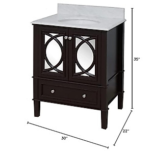 Olivia 30-inch Bathroom Vanity (Carrara/Chocolate): Includes Chocolate Cabinet with Authentic Italian Carrara Marble Countertop and White Ceramic Sink