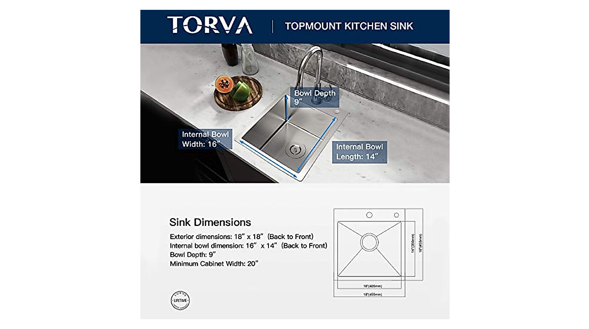 Buy TORVA 18-Inch Kitchen Sink - Durable & Stylish