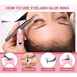 100PCS Disposable Glue Rings for Eyelash Extensions - Heart-Shaped Lash Fan Blossom Supplies with Storage Box - Perfect for Professional Beauty Salons and Individual Lash Techs - Pink