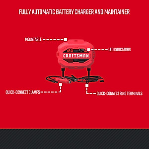 CRAFTSMAN Battery Charger and Maintainer, CMXCESM259, 3-in-1, Fully Automatic, 1.5 Amps, 6 Volt, 12 Volt, for Car, SUV, Truck, and Marine Batteries
