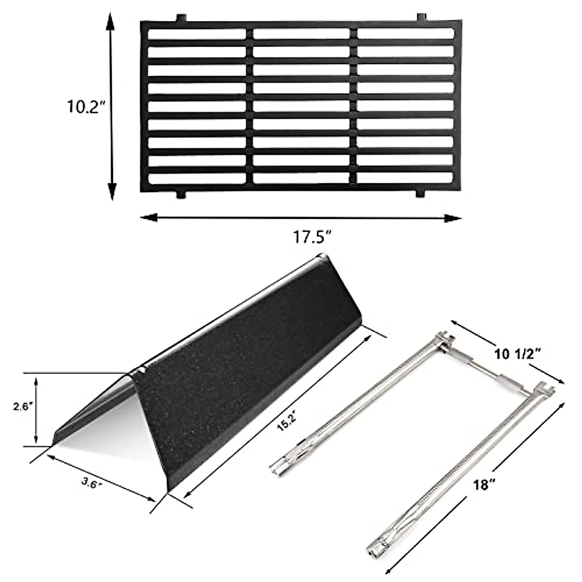 Hisencn 18" 69785 Stainless Steel Burner, 15.3" 7635 Porcelain-Enameled Flavorizer Bars, 17.5" 7637 Cooking Grates for Weber Spirit I & II 200 Series, Spirit E-210, E-220, Spirit S-210, S-220 G
