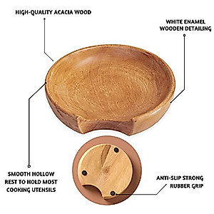 Folkulture Wooden Spoons for Cooking Set for Kitchen and Spoon Rest Bundle, Non Stick Cookware Tools or Utensils Includes Wooden Spoon, Spatula, Spoon Rest for Kitchen Counter, Spoon Holder for Stove