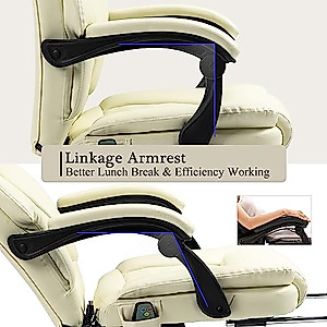 ONPNO Ergonomic Office Chair with Massager, Heated Office Chair Reclining Massage Desk Chair, Home Office Desk Chair w/Foot Rest, Padded Armrest, Height Adjustable Swivel Work Chair (White)