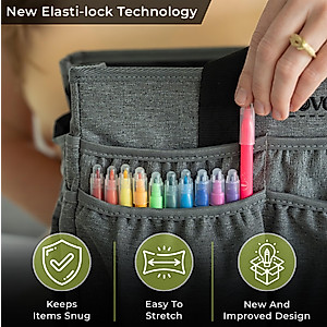 Large Craft Organizer Tote Bag - Art Bag 16 x 7.9 x 9.5 with Elastic Side Pockets to Keep Markers Tidy - Durable Craft Bag Organizer Tote - Caddy Organizer with Handle and Removable Divider (Grey)