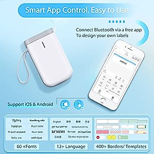 JADENS Label Maker Machine, D11 Portable Bluetooth Printer for Labeling, Home, Office, Organization, Mini Label Maker Machine with Tape, Multiple Templates Available for Phone, Handheld Labeler, White
