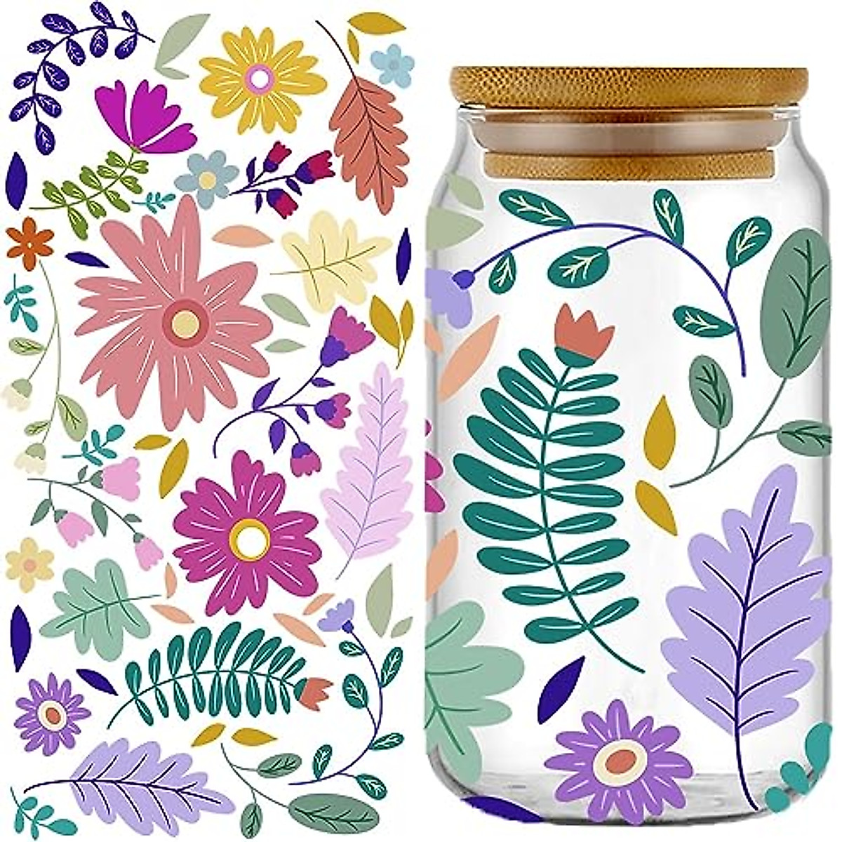 Myhiju 5 Sheets UV DTF Transfer Sticker for 16OZ Libbey Glass Cups, UV DTF Cup Wrap Transfer Cup Stickers Clear Film Transfer Paper Mug Stickers Waterproof DIY Rub on Transfers for Crafts Decals (Style3)