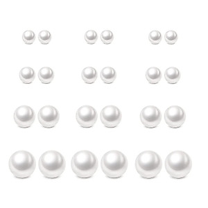 12 Pairs Pearl Stud Earrings, Hypoallergenic Surgical Steel Round Ball Beads Stud Earrings Set for Women Teen Girls（6mm 8mm 10mm 12mm）