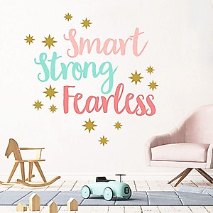 Inspirational Wall Decor Quotes for Girl Room –Smart Strong Fearless– Stars Decor for Living Room Bedroom Classroom Playroom Nursery Girls Boys Room Wall Decals Decorations