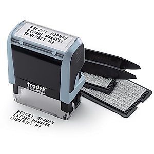 Trodat Printy 4912 Self Inking Pastel Blue Do it Yourself (DIY) 4 line Personalized Custom Message or Address Stamp kit with Black Ink, Impression Size: 3/4” x 1-7/8” inch