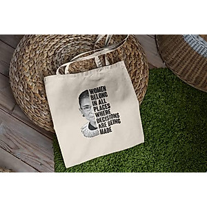 Ruth Bader Ginsburg Women Belong Quote Feminist Natural 15x15 inches Large Canvas Tote Bag Women