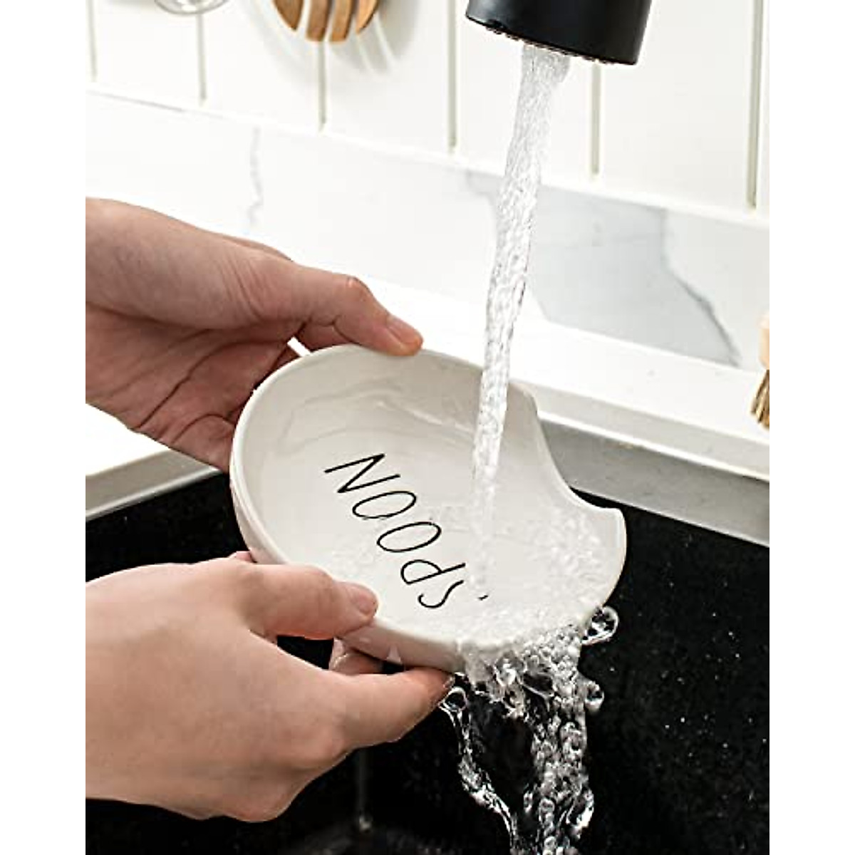 LE TAUCI Spoon Rest for Kitchen Counter, Spoon Rest for Stove Top, Farmhouse Kitchen Decor, Ceramic Utensil Holder for Cooking, 5 Inch - Set of 4, Oyster White