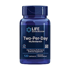 Life Extension Two-Per-Day High Potency Multivitamin & Mineral Supplement - Vitamins, Minerals, Plant Extracts, Quercetin, 5-MTHF, Folate & More - Gluten-Free, Non-GMO - 120 Capsules