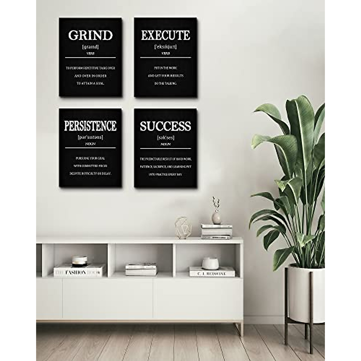 Inspirational Office Canvas Wall Art with Wooden Frames | Motivational Wall Decor for Office | Positive Affirmations Quotes Wall Art for Living Room | Encouraging Posters for Bedroom | Sayings for Wall Decor | 8” x10” x4 PCS (Wood Frames)