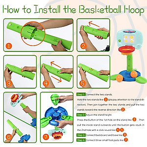 LotFancy Basketball Hoop for Kids Toddlers 9m-3y, Infant 2 in 1 Adjustable Sports Toy Set, Baby Interactive Learning Toy, with Light and Music, Indoor Basketball Game, Battery Include