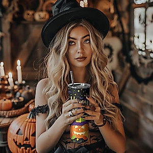 ysnifeiw 20oz Halloween Skinny Tumbler with Lid and Straw, Stainless Steel Insulated Gohst Pumpkin Cup Halloween Skeleton Coofee Mug Gifts for Women Men