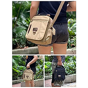Sunsomen Men Purse Bag Shoulder Bag Small Canvas Crossbody Messenger Bag Side Bag Travel Bag Work Bag For Man (Khaki)