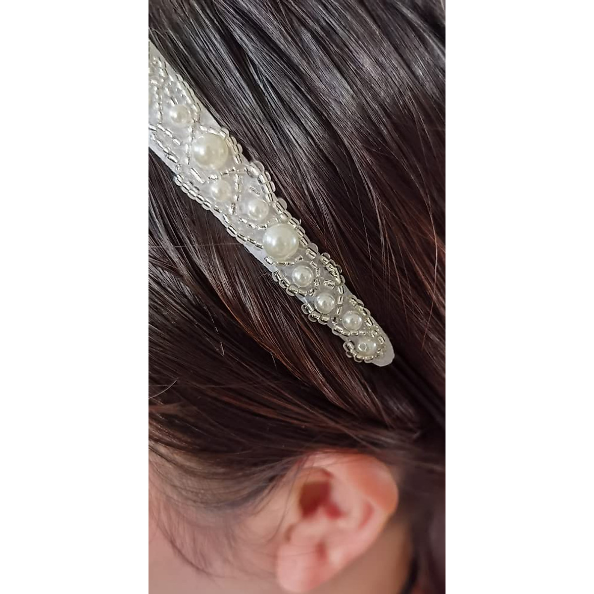 Inspirelle 5 Count Beaded Elastic Headband, Fashionable Handmade Imitation Pearl Beading Hairbands for Lady Women Girls