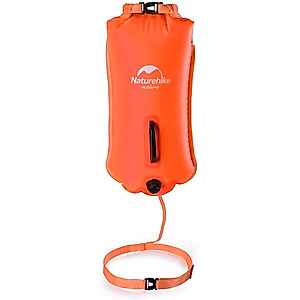 Naturehike 28L High Visible Safety Swim Buoy - Ultralight Bubble Tow Float and Dry Bag for Open Water Swimming Kayaking Snorkeling Diving Trailing with Adjustable Waist Belt (Fluorescent Orange)