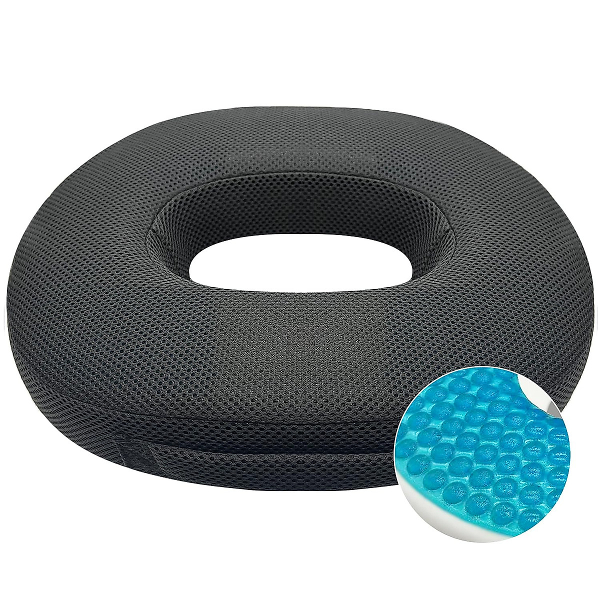 Gel Seat Cushion Non-Slip Orthopedic Donut Pillow & Memory Foam Coccyx Cushion for Tailbone Pain - Office Chair Car Seat Cushion - Sciatica (Black-Big)