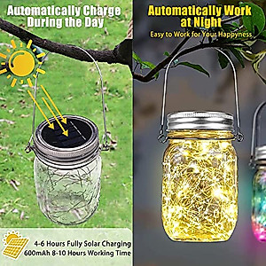 Solar Mason Jar Lights Lids, 12Pcs 30 LED Solar Fairy Lights for Mason Jars, Outdoor Mason Jar Lights Solar Powered with Hangers for Christmas Patio Yard Garden Wedding Decoration(Jars Not Included)