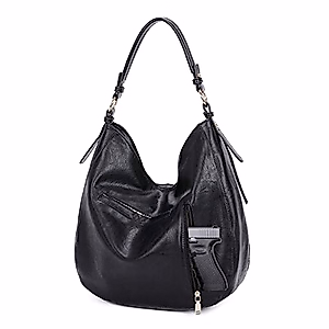 Concealed Carry Extra Large Hobo Bag Crossbody Purse Shoulder Bag Handbag Wallet Faux Leather Women Tote (Black)