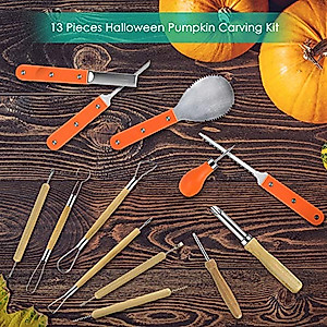 ERKOON 13 Pieces Halloween Pumpkin Carving Kit Professional Stainless Steel Carving Tools Set with Carrying Case Pumpkin Cutting Sculpting Tool for Halloween Decoration Jack-O-Lanterns