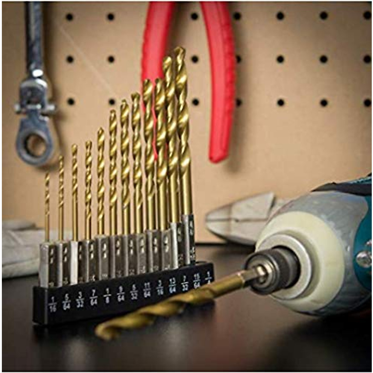 NORTOOLS Hex Shank Drill Bit Set 13 PCS High Speed Steel Titanium Coated Twist Drill Bits 1/4 Inch Quick Change Hex Driver Set for Wood Plastic Aluminum Alloy (1/16" - 1/4")