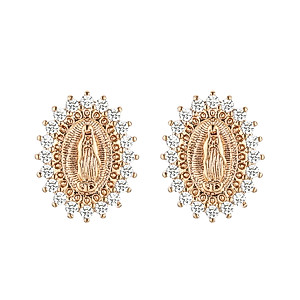 HZMAN 14K Gold Plated Virgin Mary Stud Earrings Hypoallergenic Cubic Zirconia Our Lady of Guadalupe Stud Earring for Women Jewelry Gift