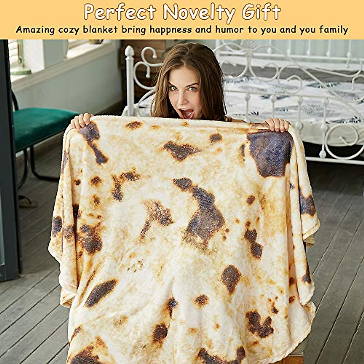 SeaRoomy Burritos Tortilla Throw Blanket, Tortilla Wrap Blanket, Novelty Funny Tortilla Round Blanket Giant Tortilla Round Soft Blanket for Kids (Brown, 47 inches)