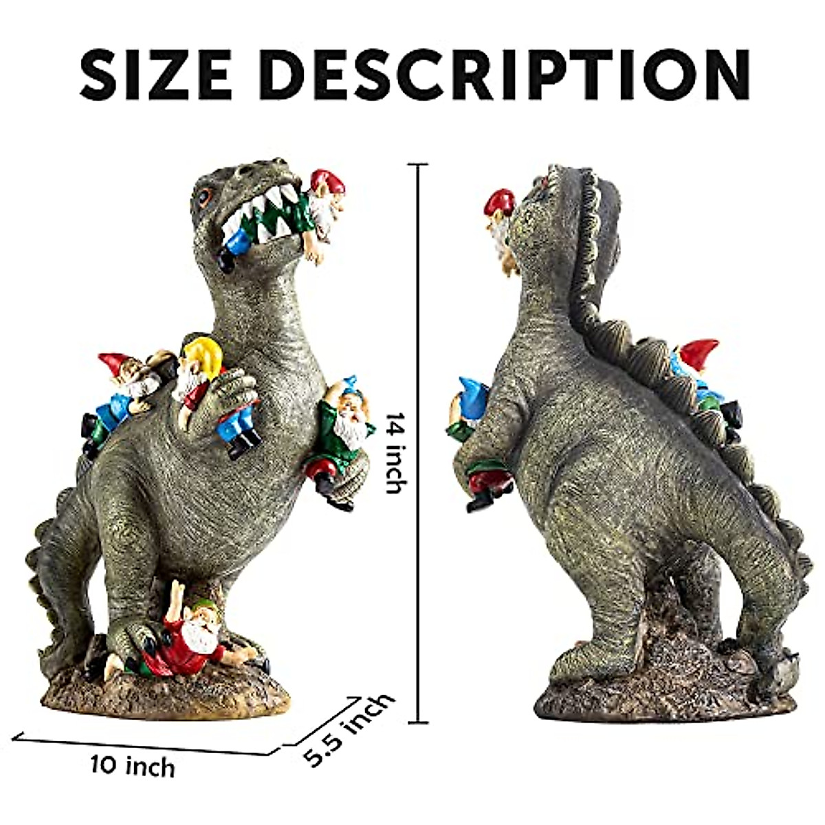 SOWSUN Garden Gnome Statues Outdoor Decor, 14” Dinosaur Gnomes Garden Art Outdoor for Fall Winter Garden Decor, Outdoor Statue for Patio, Lawn, Yard Decoration, Housewarming Garden Gift