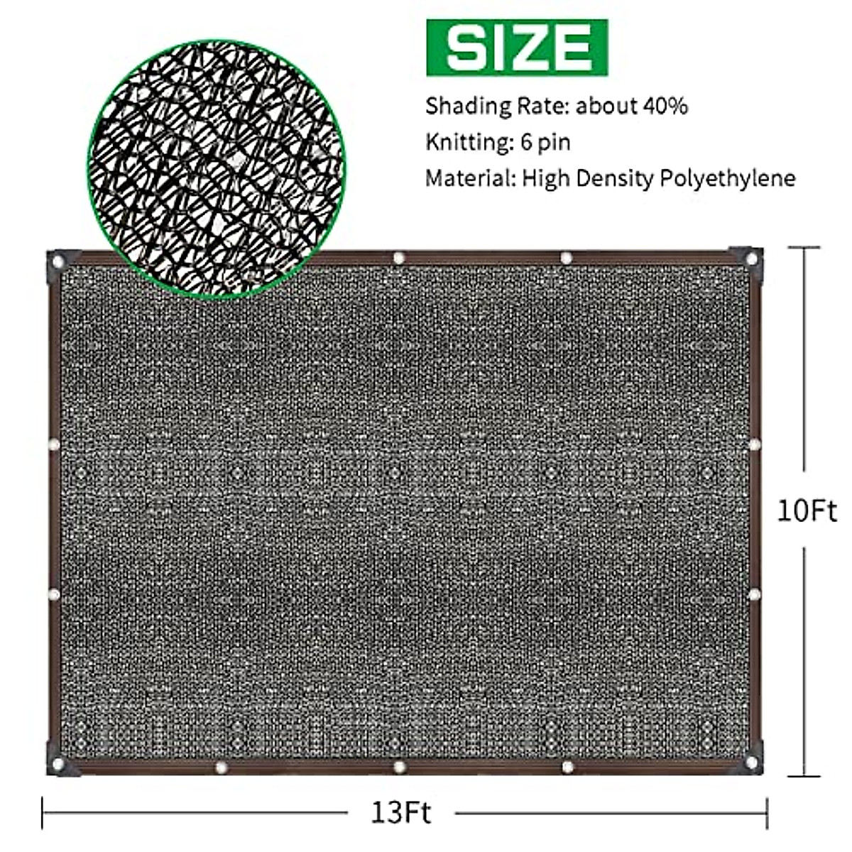 40% Shade Cloth with Grommets, Garden Mesh Shade Tarp Sun Shade Net for Greenhouse Cover Patio Plant Flower Chicken Coop (10Ft x 13Ft)