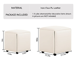WAYUTO 5 in 1 PU Leather Seating Cube with Swivel Casters Stackable Sofa Chair Stool Nesting Ottoman Stool Movable Footstool Dressing Chair for Living Room Bedroom(White,Large)