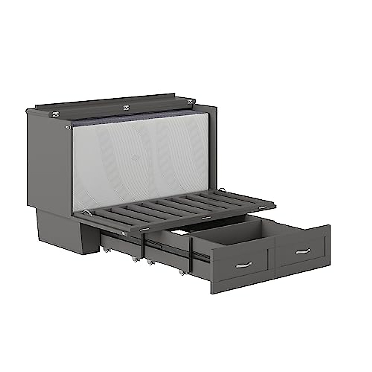 AFI Monroe Full Size Murphy Bed Chest with Mattress, Storage, & Built-in Charger in Grey