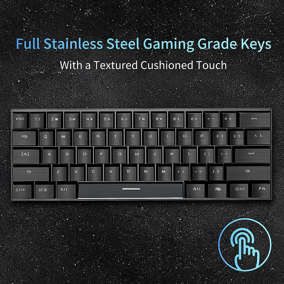 Fitlink Metal Keycaps Mechanical Gaming Keyboard with Blue Switches, Support USB Bluetooth Connection, 15 RGB LED Backlit, for Windows Mac PC(Black)