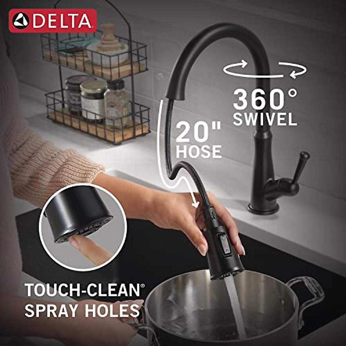 Delta Faucet Westville Matte Black Kitchen Faucet Black, Kitchen Faucets with Pull Down Sprayer, Kitchen Sink Faucet, Faucet for Kitchen Sink, Magnetic Docking Spray Head, Matte Black 9110-BL-DST