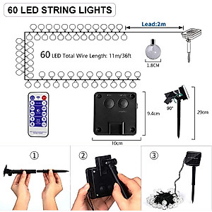Solar String Lights Outdoor YEEMATOP 60 LED 36 Feet Solar Fairy Lights with 8 Lighting Modes,Indoor String Lights Waterproof Crystal Globe Lights for Garden,Party,Wedding,Christmas Decor (Warm White)