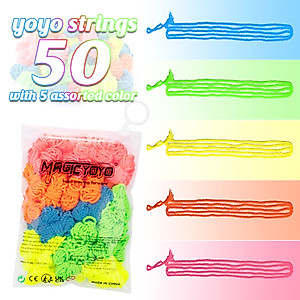 Professional Yoyo Strings Pack of 50, Soft 100% Polyester Yoyos String for Responsive and Unresponsive Yoyos , Blue, Green, Pink,Yellow, Orange Color