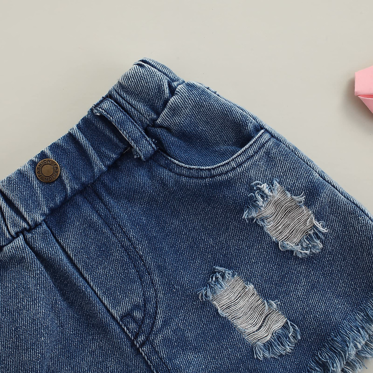 Toddler Baby Girls Summer Clothes Short Sleeve T Shirts Denim Distressed Shorts 2Pcs Outfit 1T 2T 3T 4T 5T 6T Kids Set (A1 White, 1-2T)