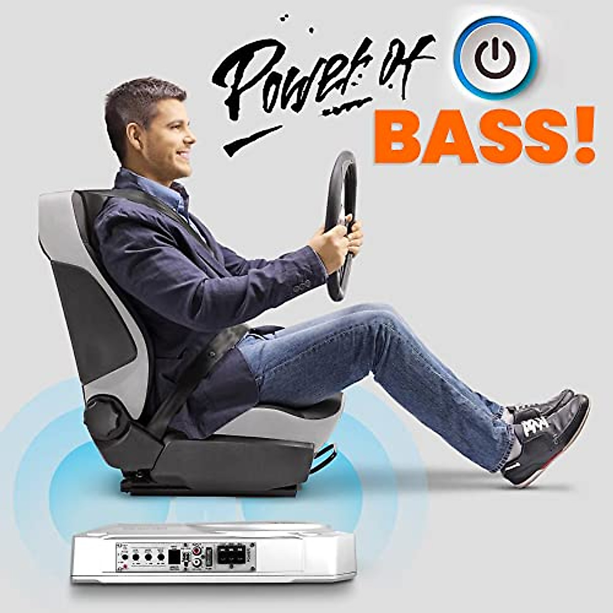 PyleUsa 10-Inch Low-Profile Amplified Subwoofer System - 900 Watt Compact Enclosed Active Marine Underseat Car Subwoofer with Built in Amp, Powered Car Subwoofer w/Low & High Level Inputs - PLMRSBA10
