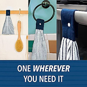 [3 Pack] Kitchen Towels with Hanging Loop for Convenient Access - Extra Absorbent - Snap Button Kitchen Towel Hangs Anywhere - Versatile Hand Towels with Hanging Loops - Cotton Hanging Dish Towels