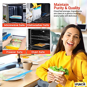 10 Pack Dishwasher Safe Reusable Silicone Food Storage Bags Leak Proof Ziplock Freezer Bags for Food Storage Home Organization Travel Makeup BPA Free for Fruit 3 Gallon 4 Sandwich 3 Snack