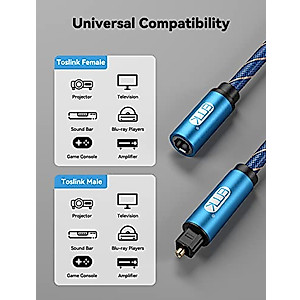 EMK Optical Audio Cable(3.3ft/1m) Toslink Male to Female Audio Adapter Cable,Extension Adapter Nylon Braided Cord Compatible for Home Theater, Sound Bar, TV,Xbox,and More,Blue
