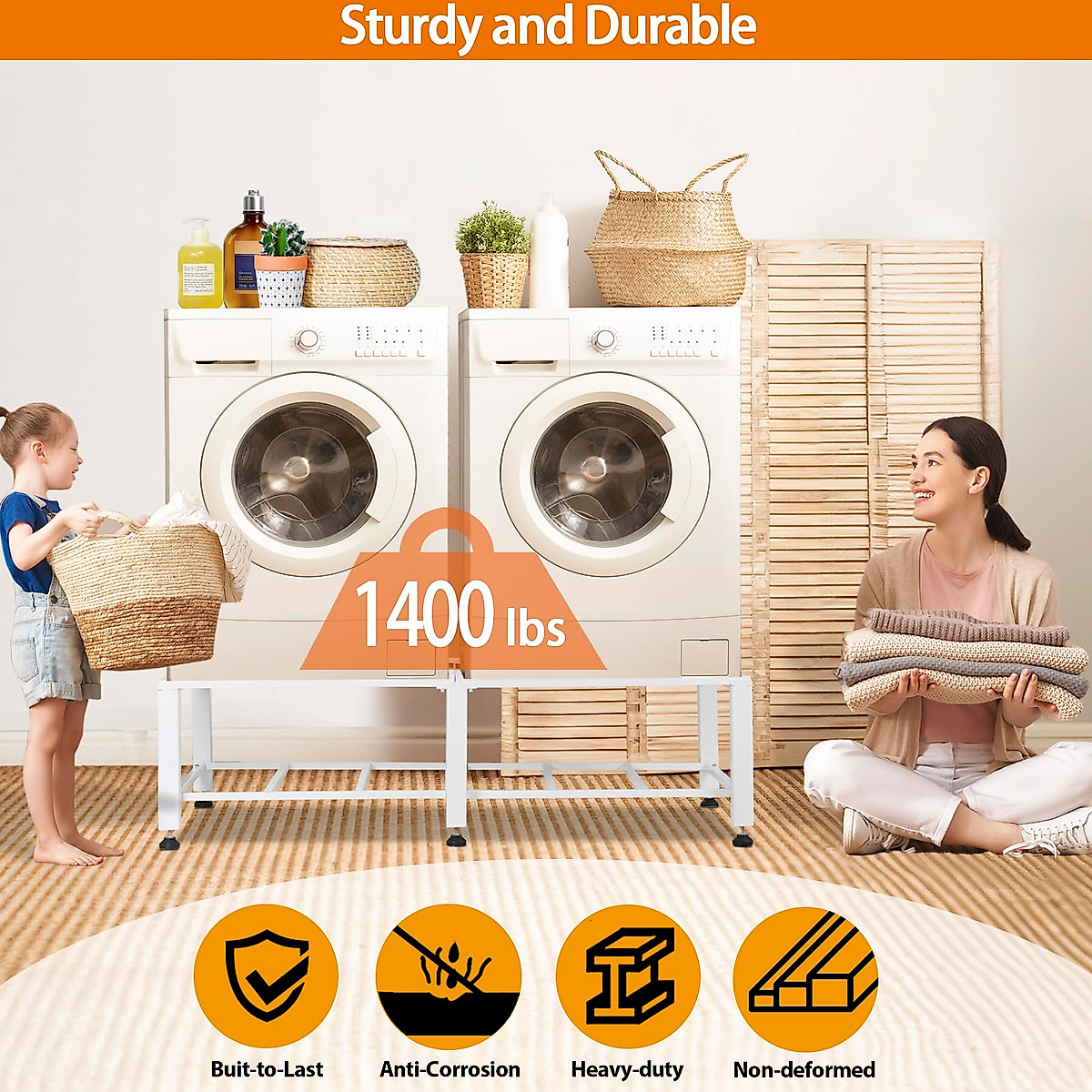 Talustool Premium Washer and Dryer Pedestal Stand Metal Steel Washing Machine Base Heavy Duty Universal Fit Total 1400lbs Capacity Washer Dryer Stand 58 x 29 x 15 Inch (2 pack)…