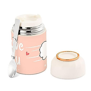 CUPADA I Love You Food Jar for Hot and Cold, Valentines Cat Paw Insulated Food Jars Vacuum 17OZ with Folding Spoon for Work Trip Picnic Camping