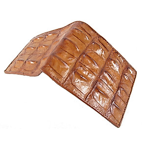 Pelgio Genuine Crocodile Alligator Backbone Skin Bifold Wallet (Tan Brown)