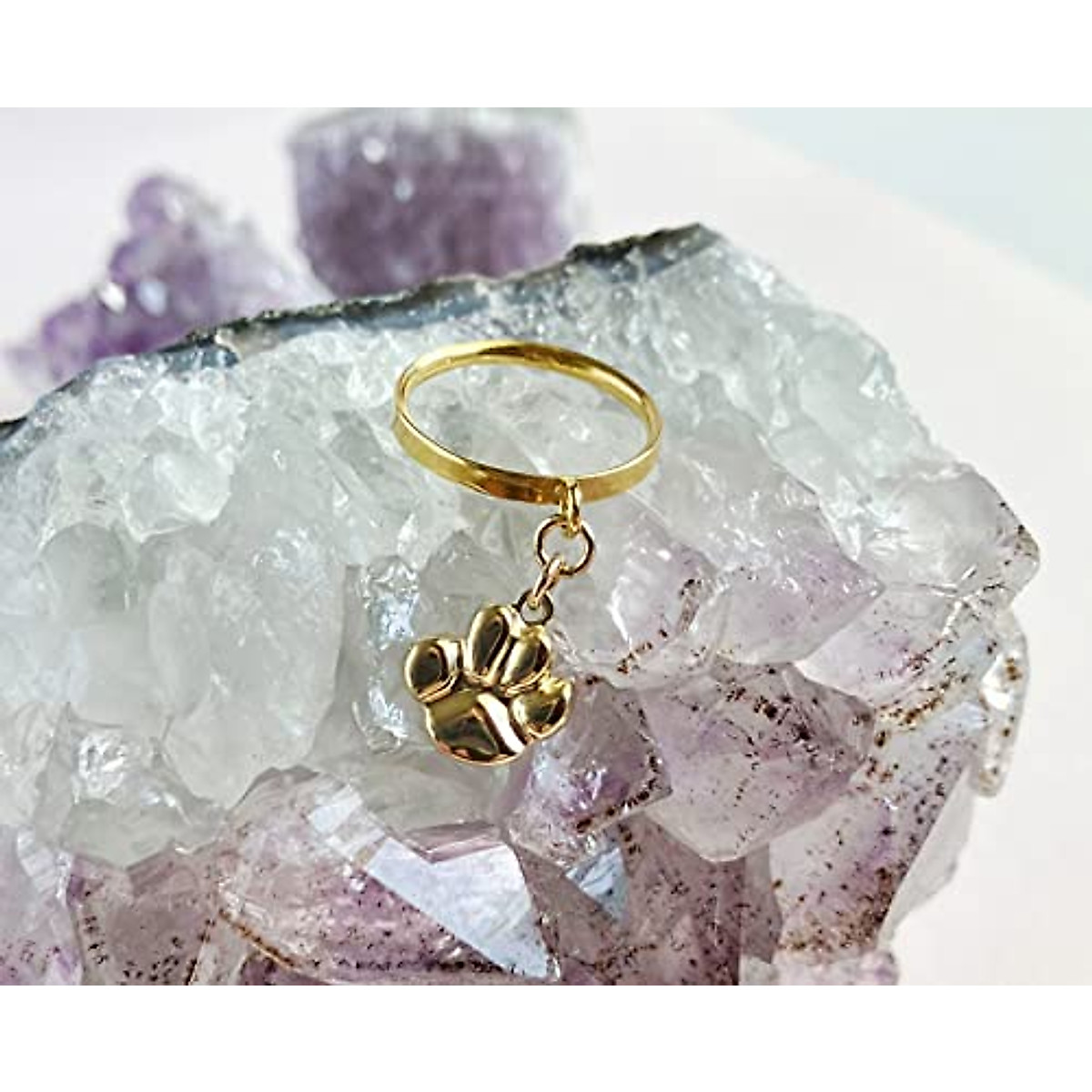 14K Gold-Filled Puppy Paw Charm Ring, 14K Gold-Filled Ring, Smooth Textured Thin Band, Animal Pet Lovers Gift, Jewelry Inspirations